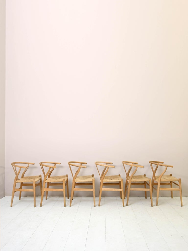 Set of Six 'Wishbone Chair' Model Chairs by Hans J. Wegner with Leather ...