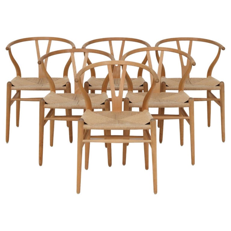 Set of Six Wishbone Chairs by Hans J. Wegner For Sale at 1stDibs