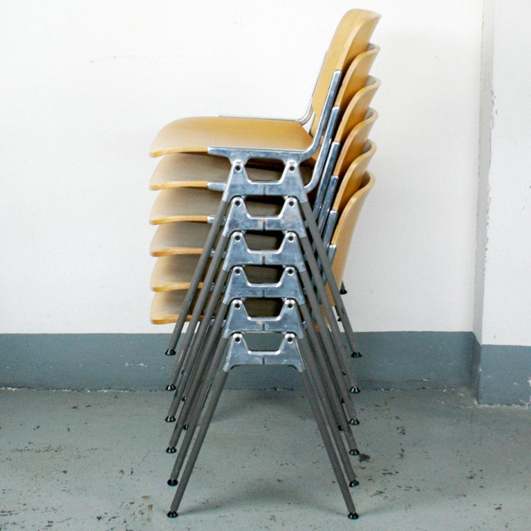 Set of Six Wooden Castelli DSC 106 Stacking Chairs by Giancarlo Piretti ...