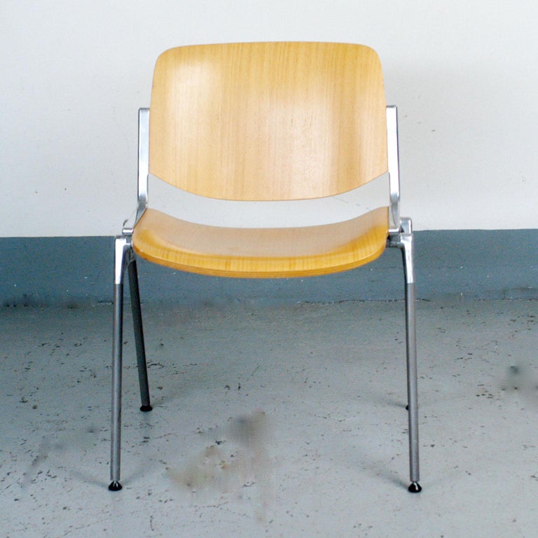 Set of Six Wooden Castelli DSC 106 Stacking Chairs by Giancarlo Piretti ...