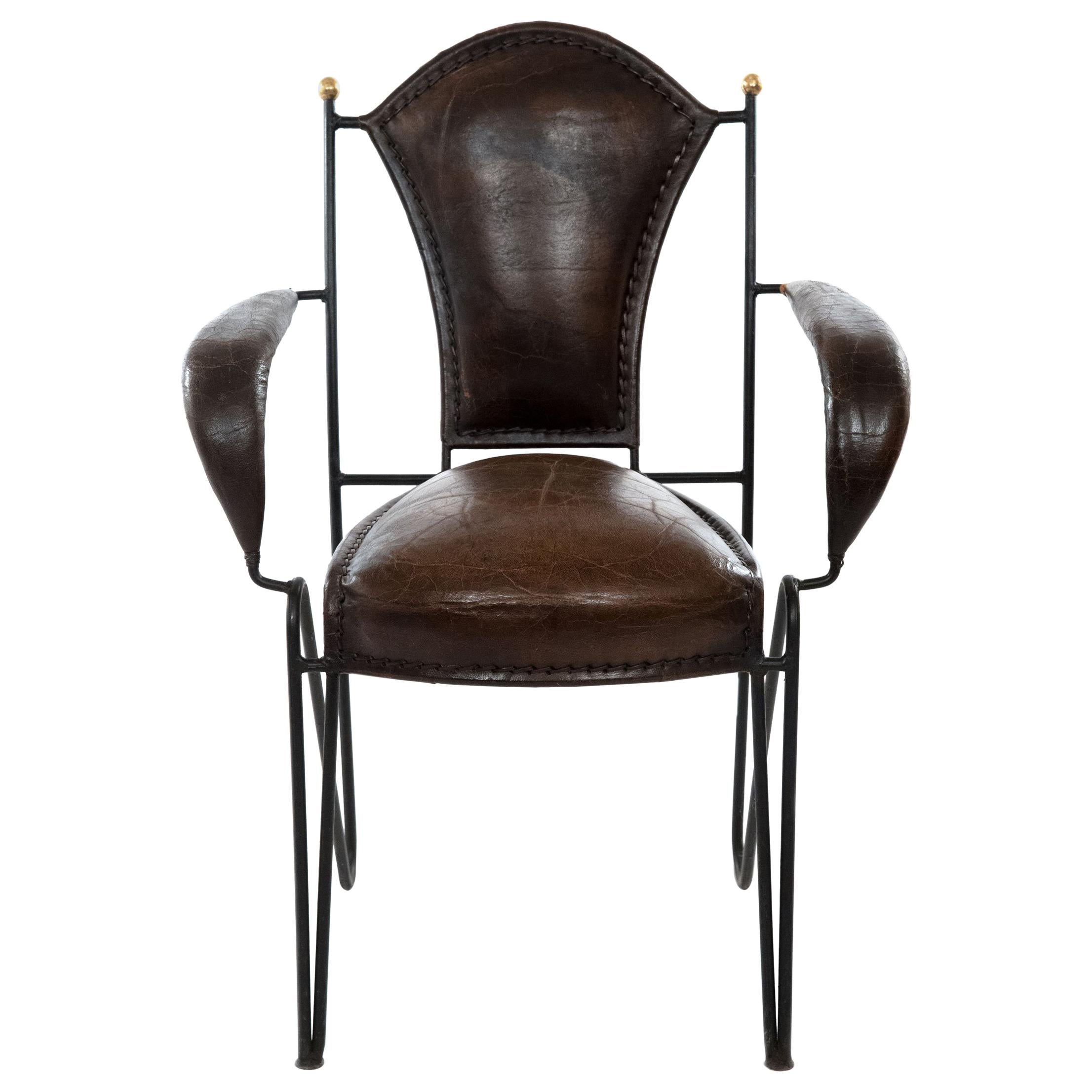 Set of Six Wrought Iron and Leather Armchairs at 1stDibs