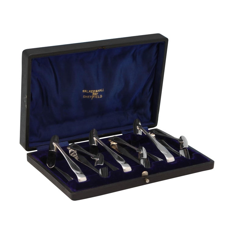 Set of Six 'Zig Zag' Pattern Sterling Silver Asparagus Eaters by Walker ...