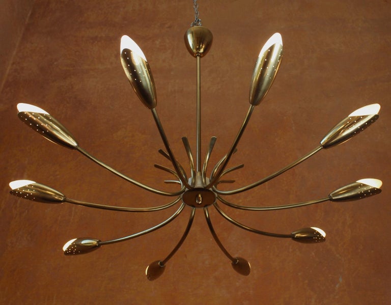 Set of Small Brass Spider Sputnik Chandelier + 2 Sconces, 1950s at 1stDibs