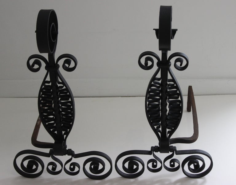Set of Spanish Colonial Style Wrought Iron Andirons by Addison Mizner ...