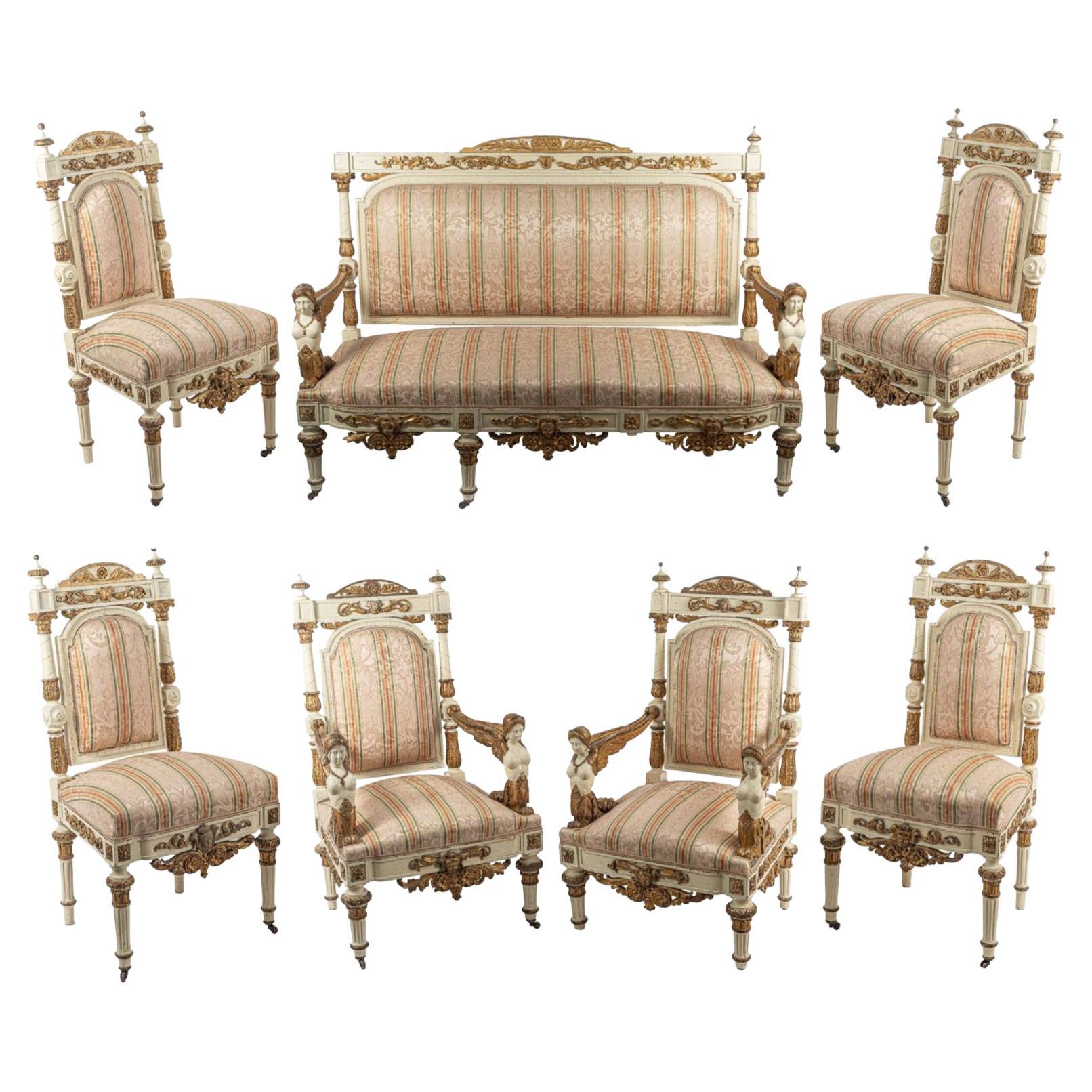 Set of Spanish Sofa, Four Chairs and Two Carlos IV Style Armchairs ...