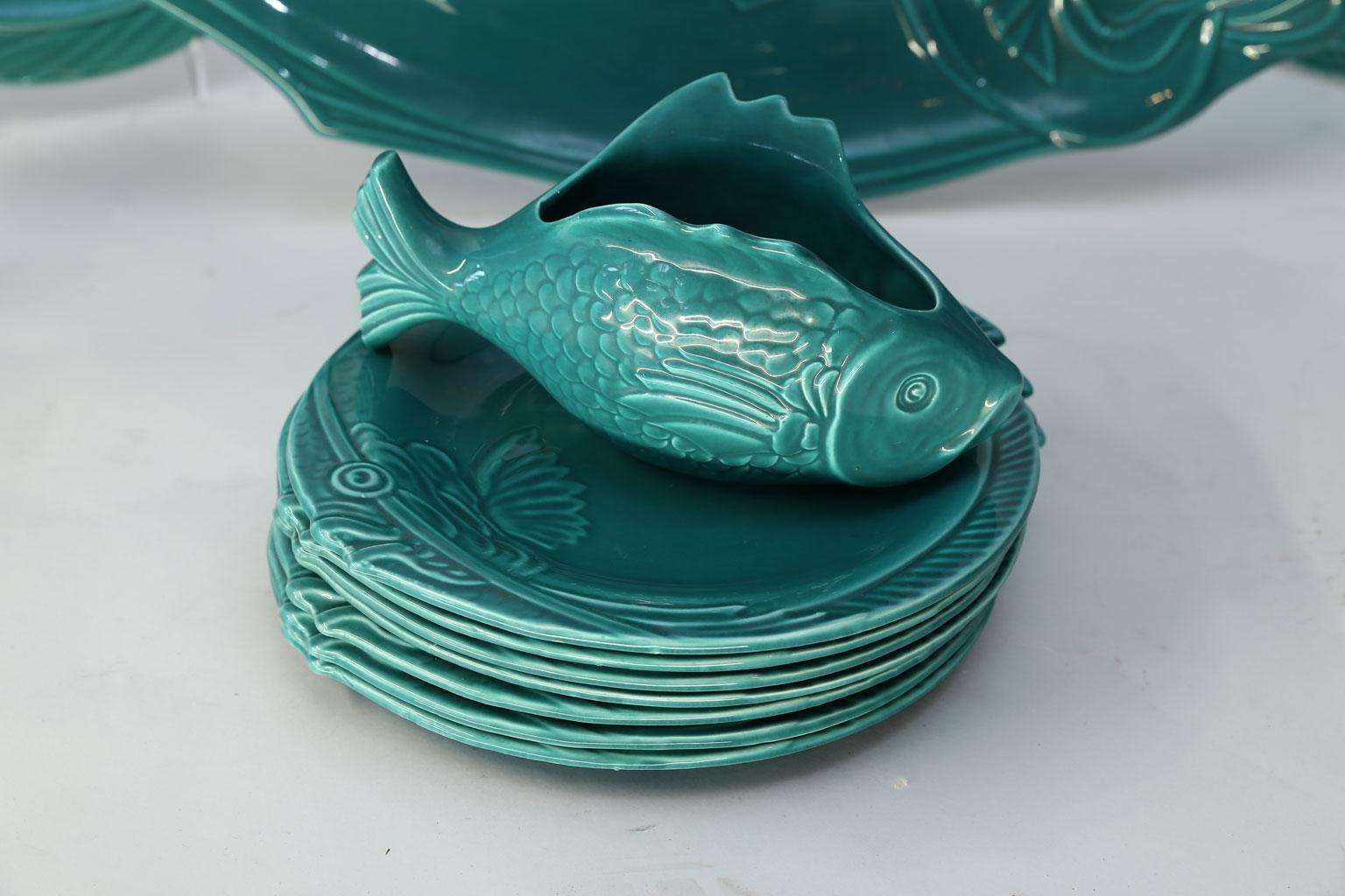 Set of Teal Fish-Shape Ceramic Dishes For Sale at 1stDibs | teal dishes ...