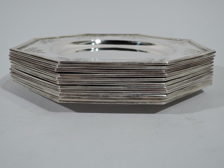 Set of Ten Antique Gorham Edwardian Sterling Silver Plates For Sale at ...