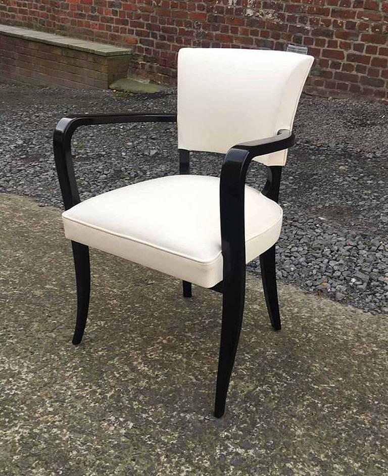 Set of Ten Art Deco Armchairs in Blackened Wood and Ivory Color Leather ...