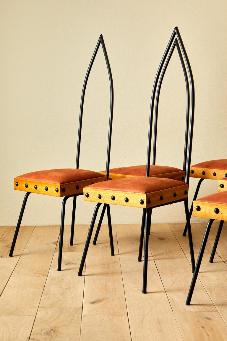 Set of Ten Chairs, Royere Style, Lacquered Iron and Wood, circa 1960 ...