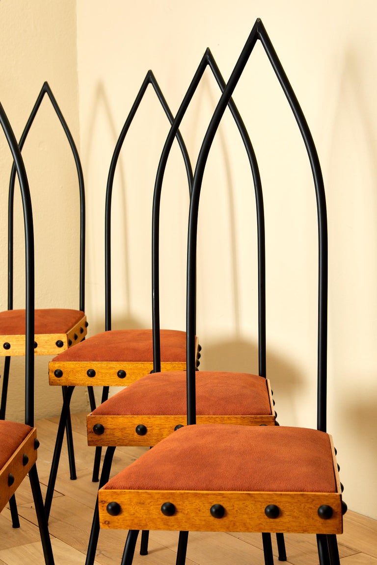 Set of Ten Chairs, Royere Style, Lacquered Iron and Wood, circa 1960 ...