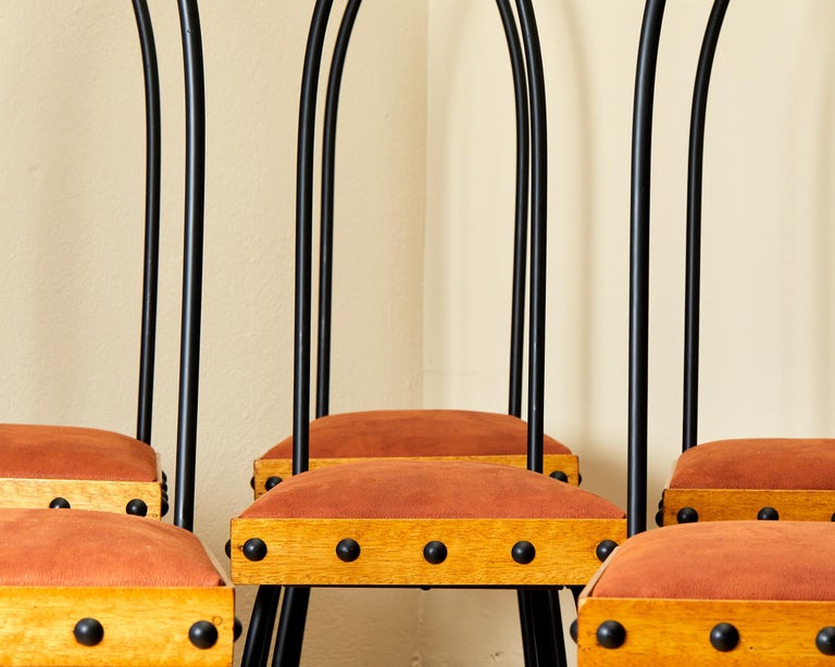 Set of Ten Chairs, Royere Style, Lacquered Iron and Wood, circa 1960 ...