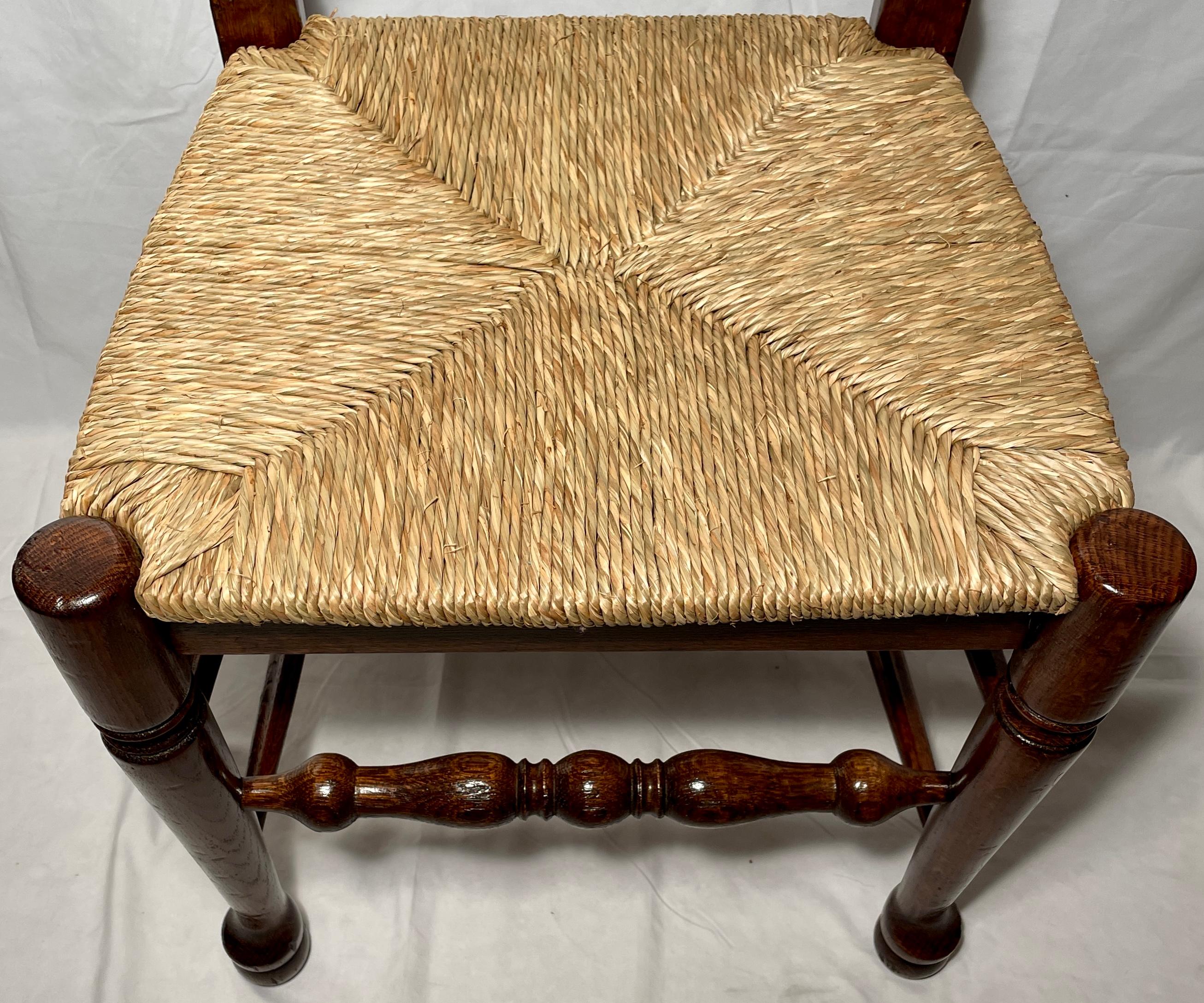 Set of Ten English Oak Ladder Back Chairs with Rush Seats at 1stDibs