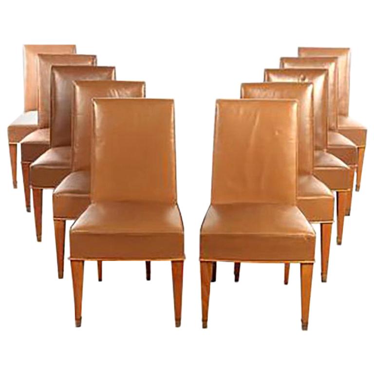 Set of Ten French 1940s Leather Upholstered Dining Chairs at 1stDibs