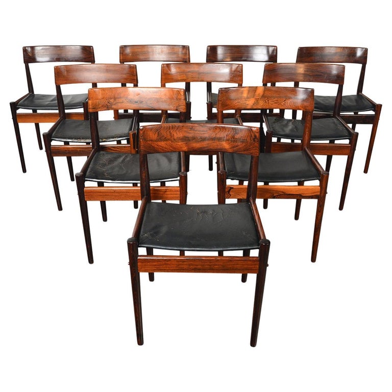 Set of Ten Grete Jalk Model PJ 3-2 Solid Rosewood Dining Chairs For ...
