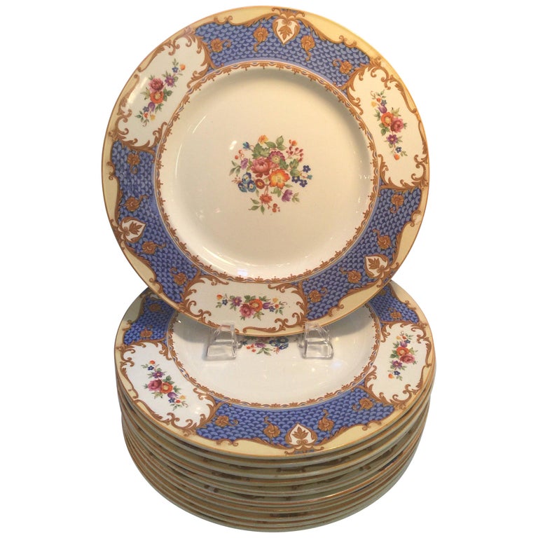 Set of Ten Hand Painted English Service Plates For Sale at 1stDibs