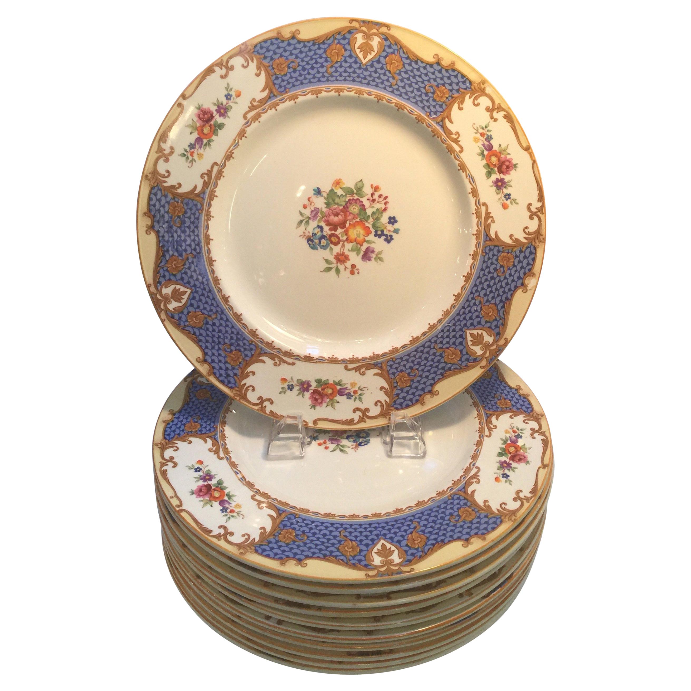Set of Ten Hand Painted English Service Plates For Sale at 1stDibs