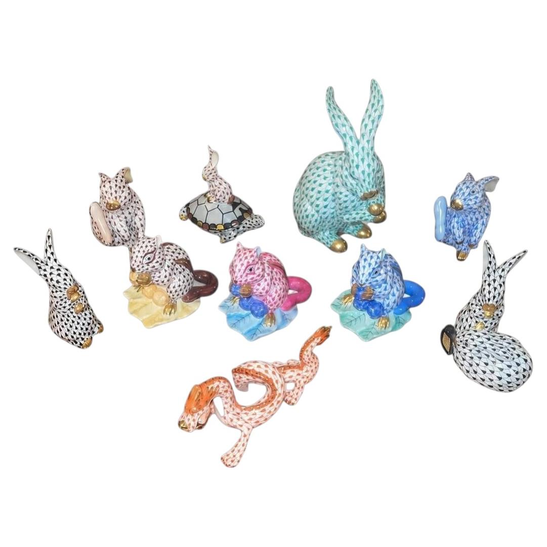 Set of Ten Herend Fishnet Porcelain Animal Figurines. Hungary, 20th ...