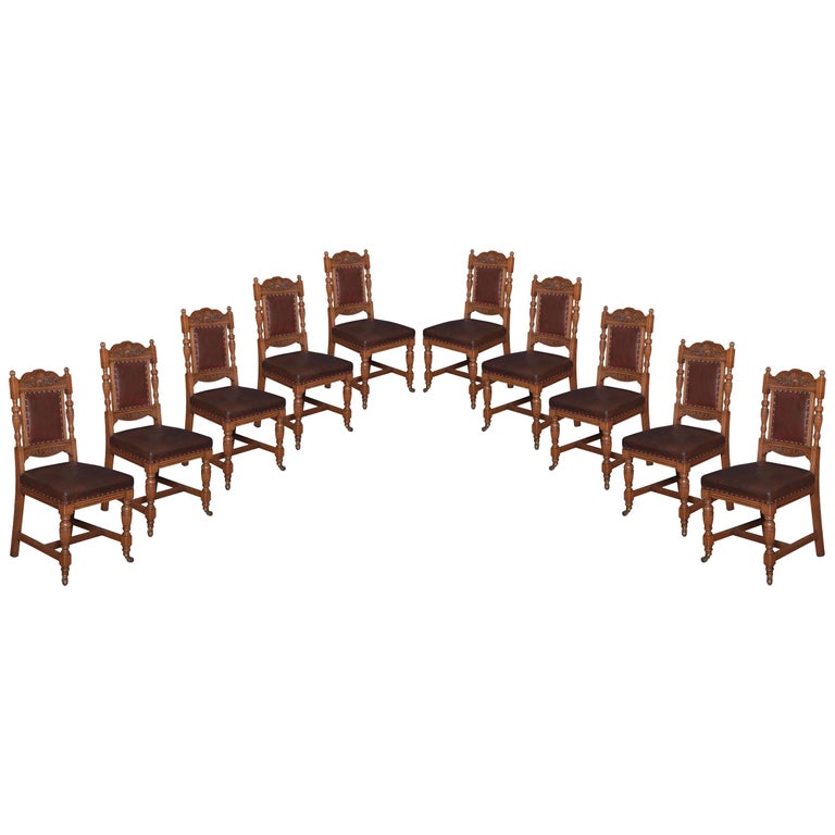 Set of Ten Oak Dining Chairs at 1stDibs