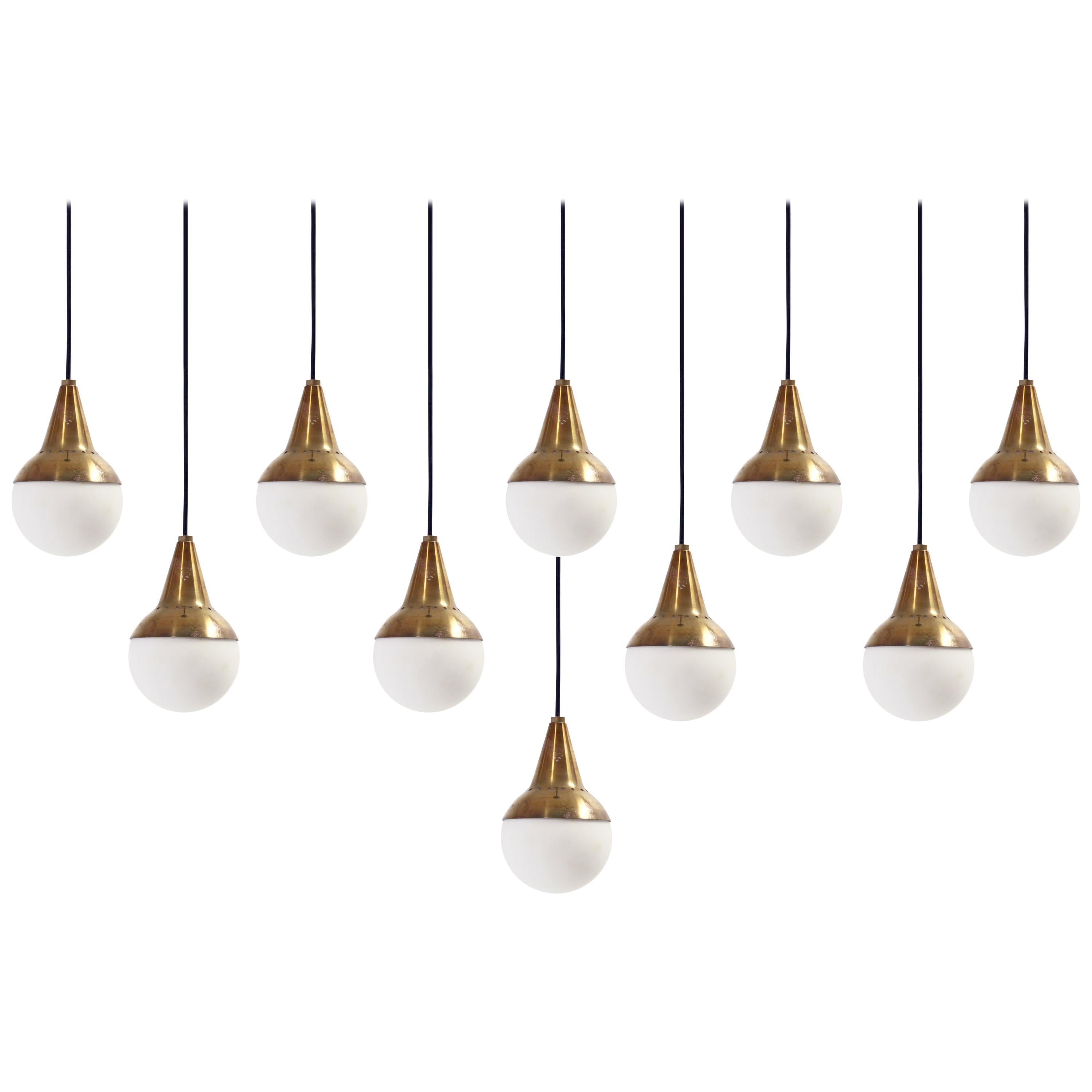 Set of Ten Pendant Lights in Brass, Italy, 1950s at 1stDibs