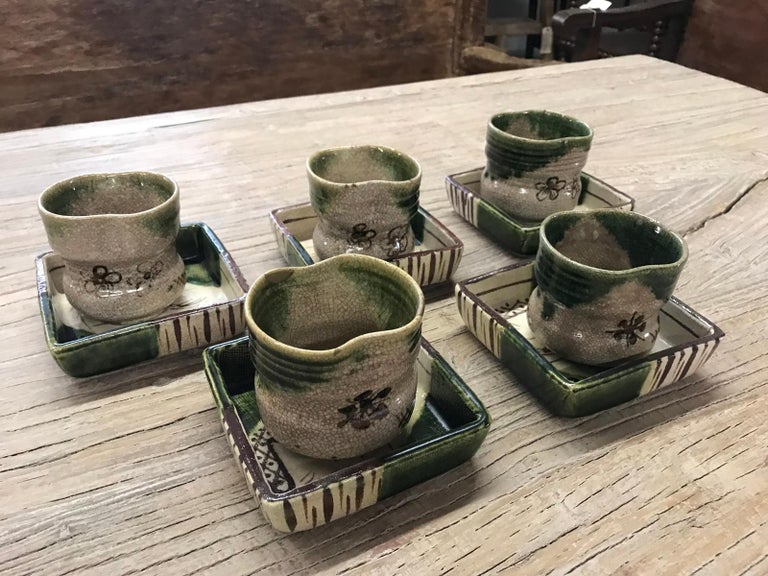 Set of Ten Pieces of Vintage Japanese Oribe Pottery For Sale at 1stDibs
