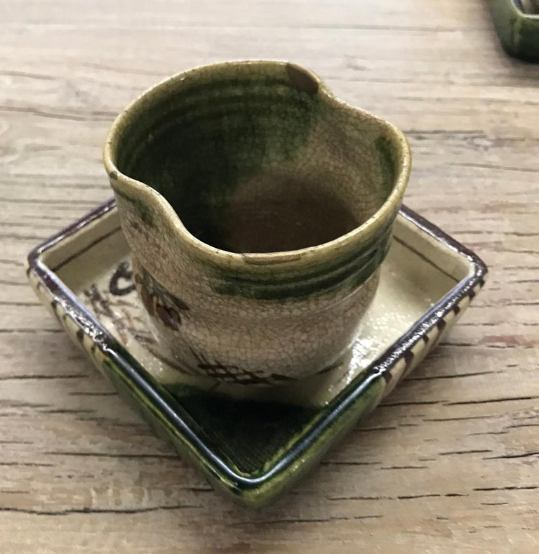 Set of Ten Pieces of Vintage Japanese Oribe Pottery For Sale at 1stDibs