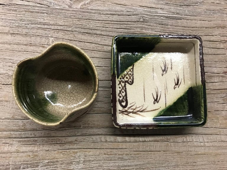 Set of Ten Pieces of Vintage Japanese Oribe Pottery For Sale at 1stDibs