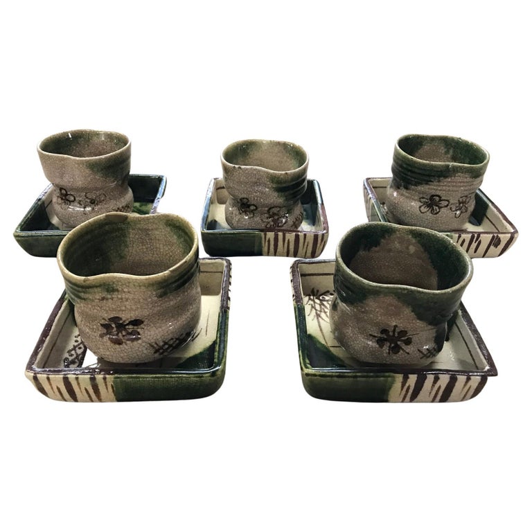 Set of Ten Pieces of Vintage Japanese Oribe Pottery For Sale at 1stDibs