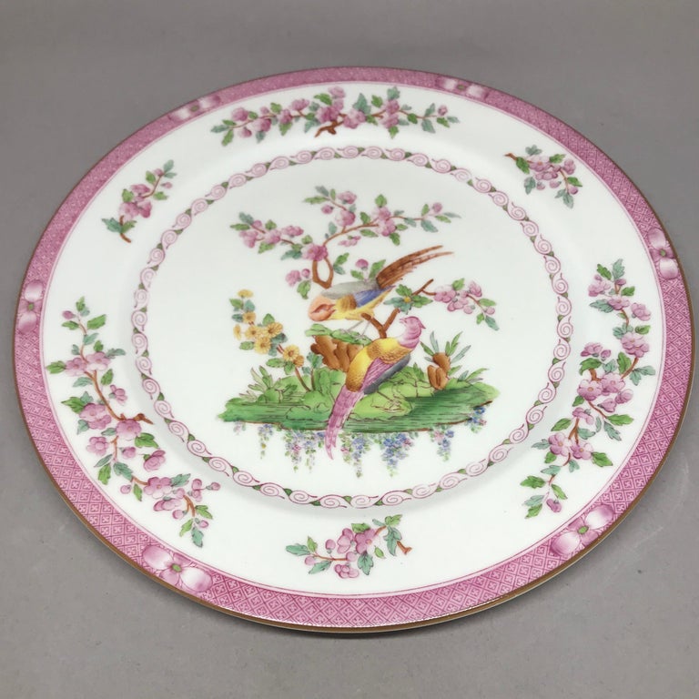 Set of Ten Pink Bird Plates For Sale at 1stDibs