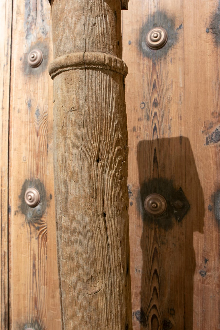 Set of Three 16th Century Spanish Hand Carved Wooden Columns on Steel ...