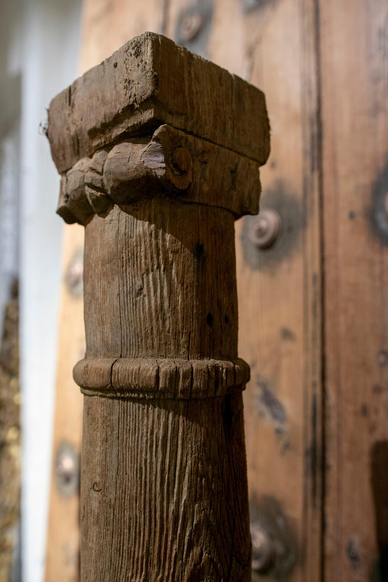 Set of Three 16th Century Spanish Hand Carved Wooden Columns on Steel ...