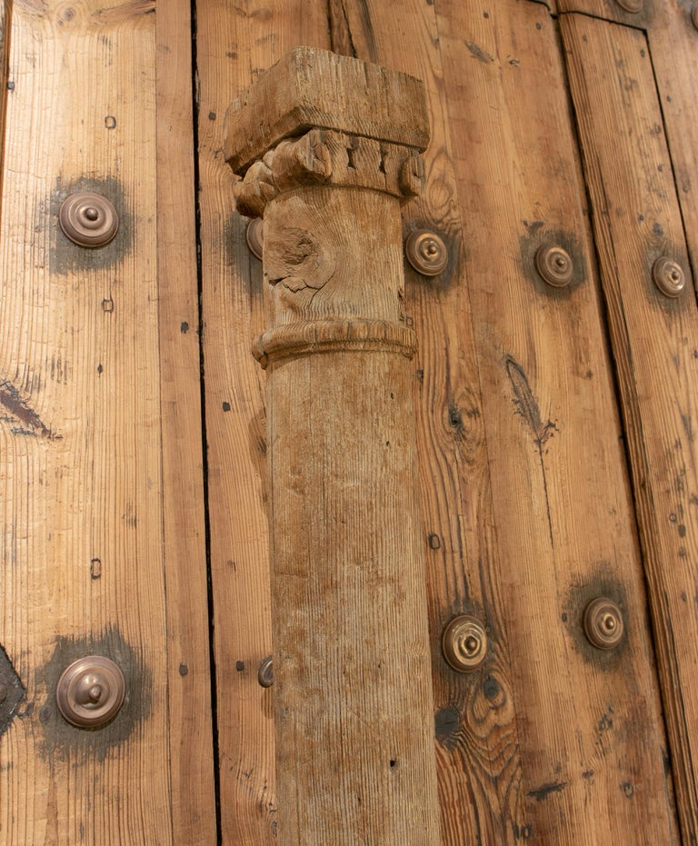 Set of Three 16th Century Spanish Hand Carved Wooden Columns on Steel ...