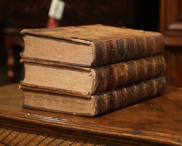 Set of Three 17th Century French Leather Bound Decorative Books Dated ...