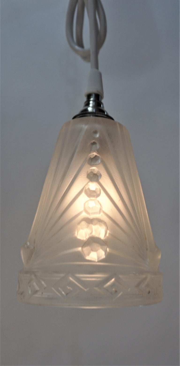 Set of Three 1920s Art Deco Glass Shade Pendant Light by Charles ...