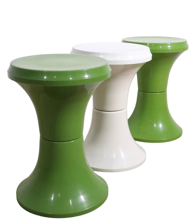 Set of Three 1970's Plastic Stools, Pedestals, Tables For Sale at 1stDibs