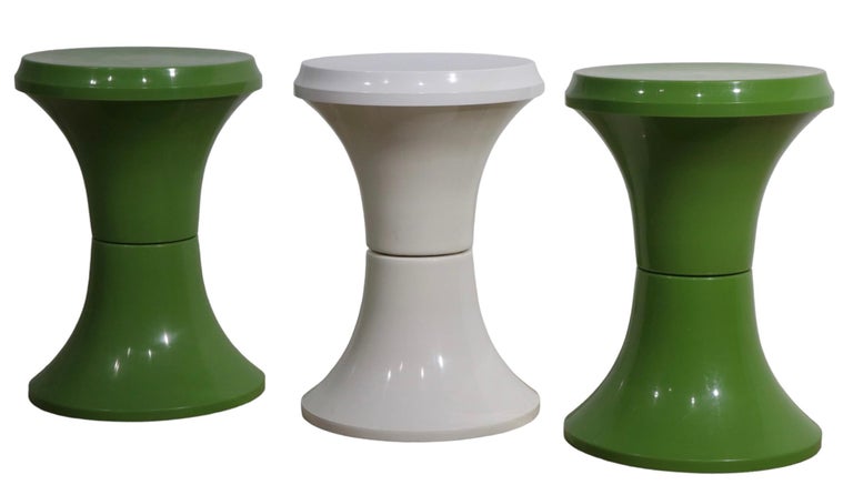 Set of Three 1970's Plastic Stools, Pedestals, Tables For Sale at 1stDibs