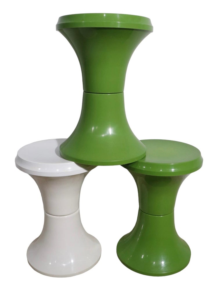 Set of Three 1970's Plastic Stools, Pedestals, Tables For Sale at 1stDibs