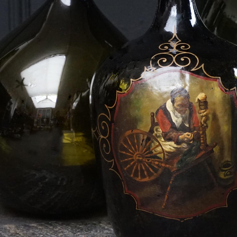 Set of Three 19th Century Italian Blown Demijohn or Damigiana Glass ...