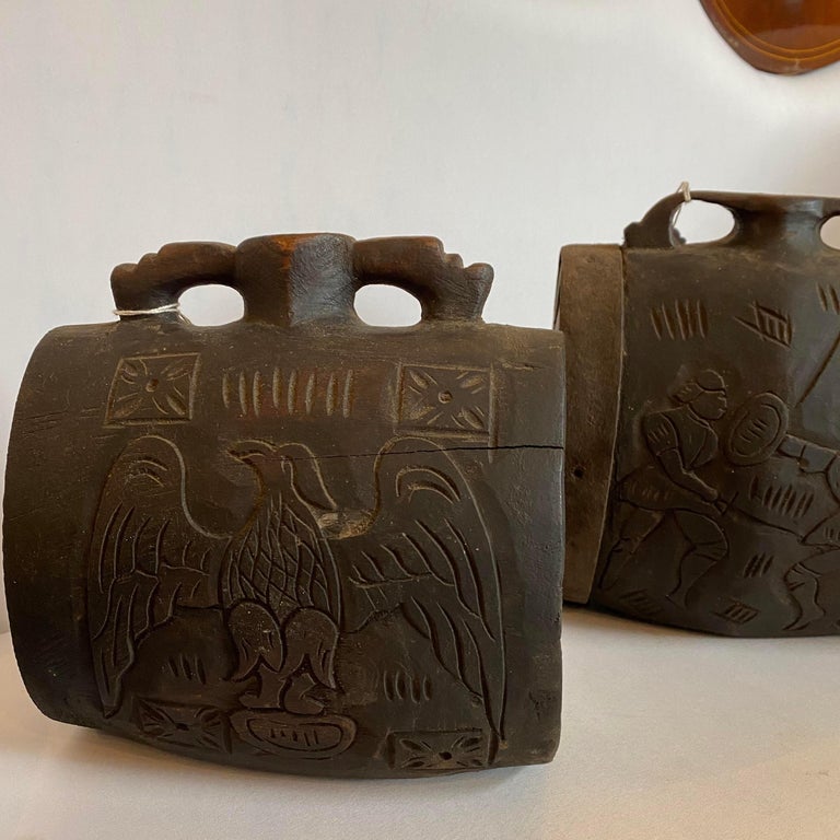 Set of Three 19th Century Three Antique Decorated Wooden Italian Flasks ...