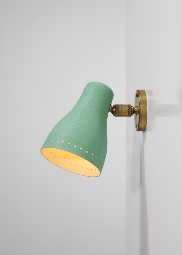 Set of Three 60's Brass Water Green Wall Sconces For Sale at 1stDibs