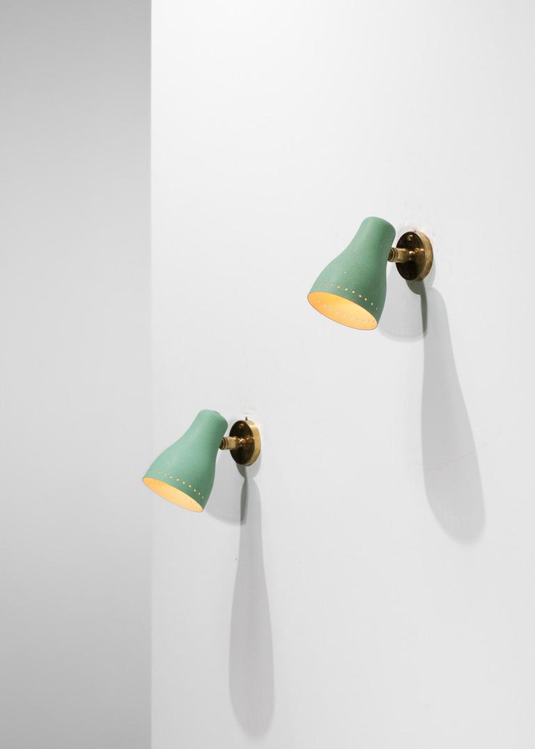 Set of Three 60's Brass Water Green Wall Sconces For Sale at 1stDibs