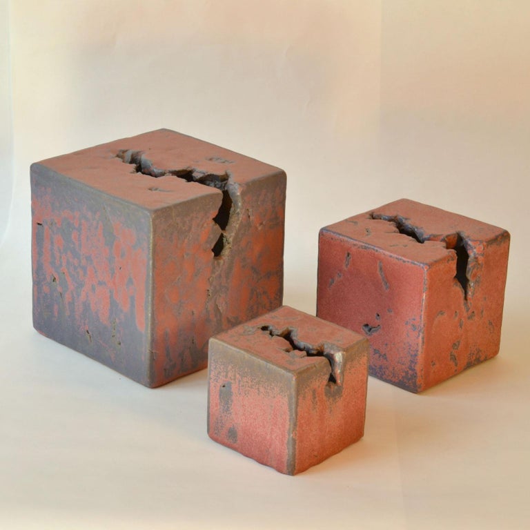 Set of Three Abstract Ceramic Cube Sculptures For Sale at 1stDibs