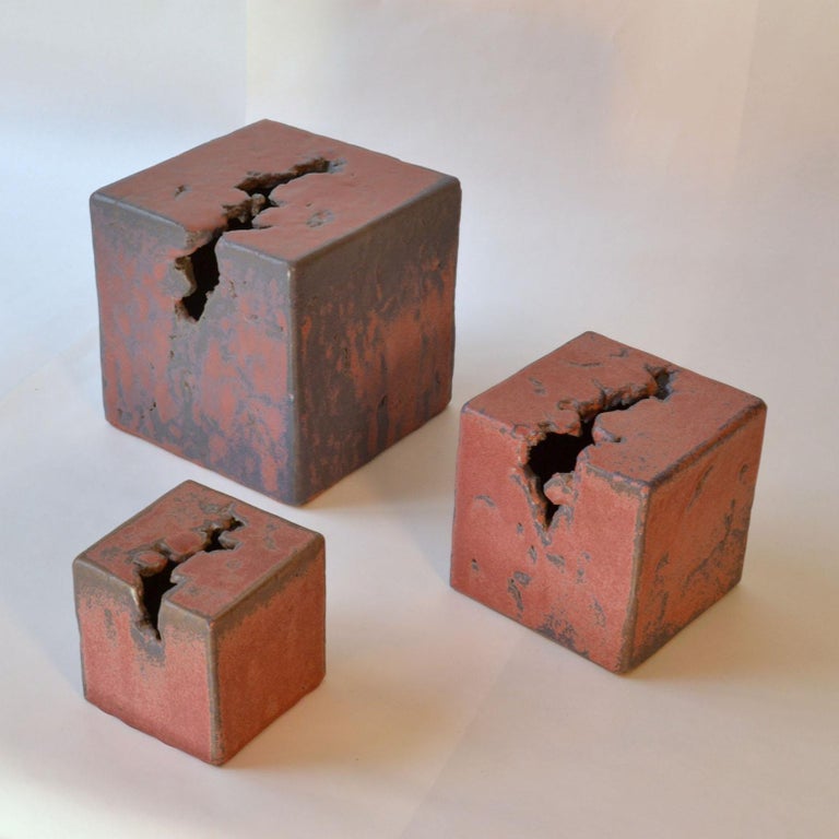 Set of Three Abstract Ceramic Cube Sculptures For Sale at 1stDibs
