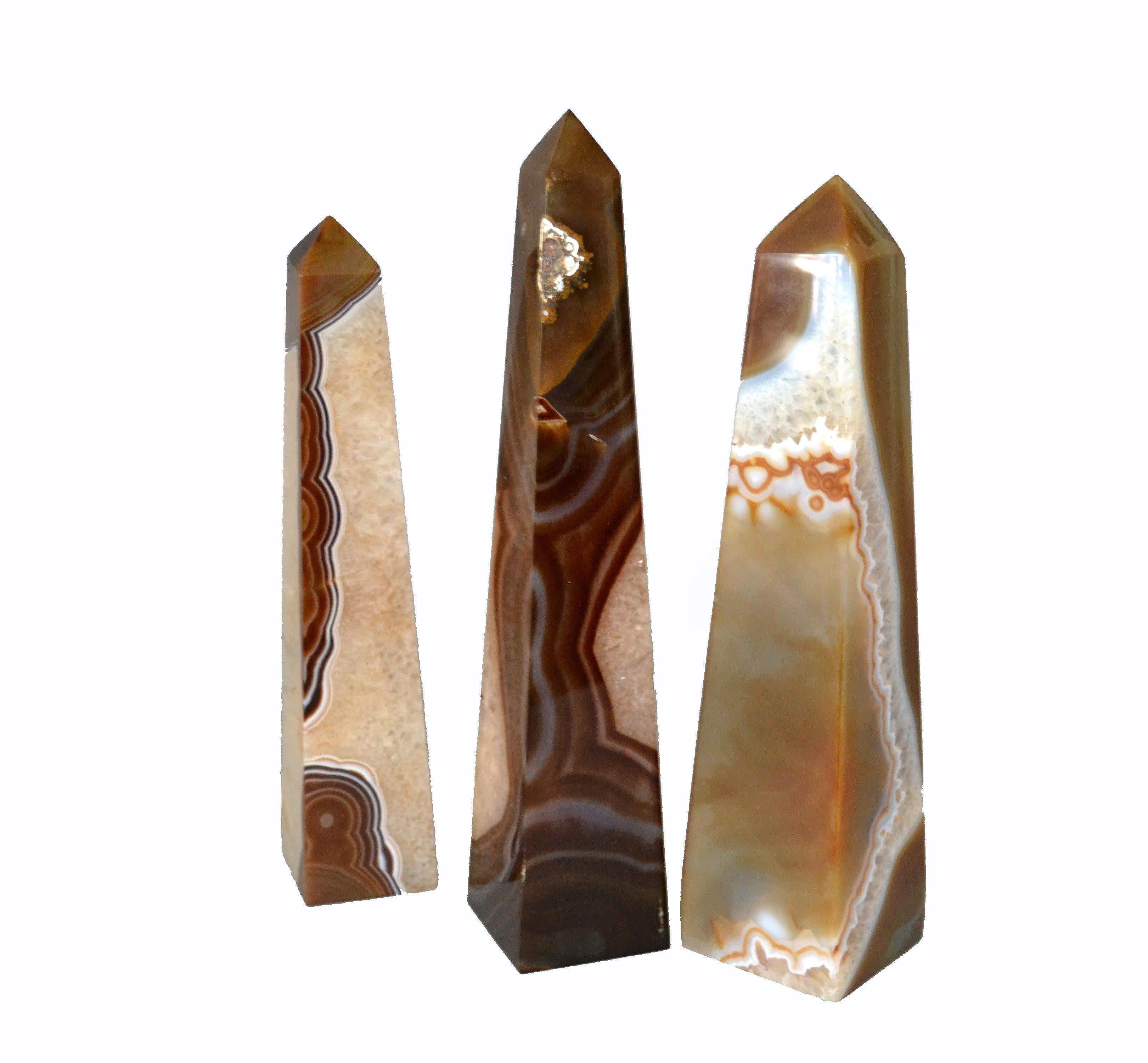 Set of Three Agate and Amethyst Mineral Obelisks For Sale at 1stDibs