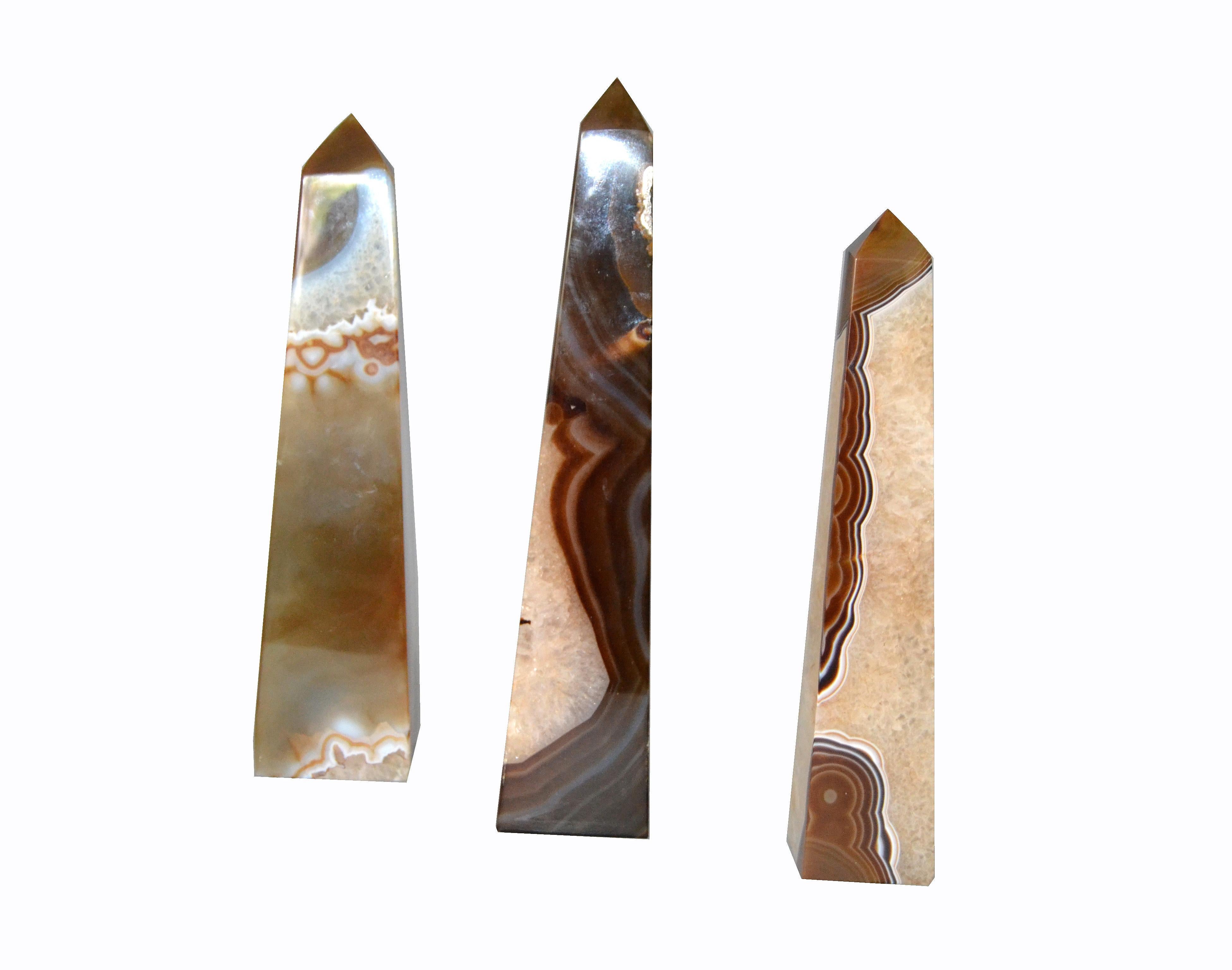 Set of Three Agate and Amethyst Mineral Obelisks For Sale at 1stDibs