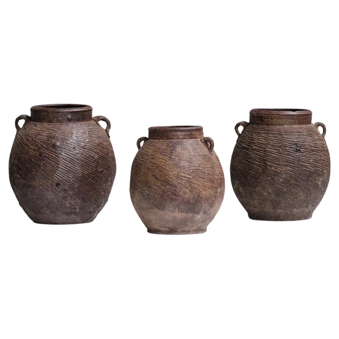 Set of Three Antique Asian Ceramic Water Pots For Sale at 1stDibs