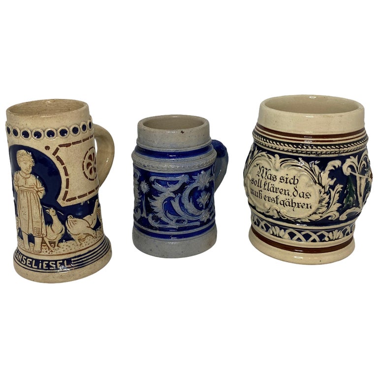 Set of Three Antique German Beer Steins, 1900s at 1stDibs