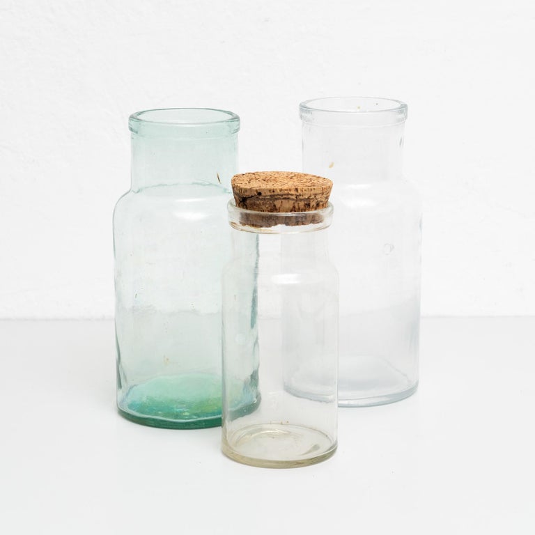 Set of Three Antique Spanish Glass Containers, circa 1950 For Sale at ...