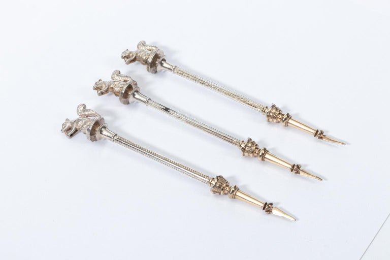 Set of Three Antique Sterling Silver Squirrel Nut Picks by George Sharp ...