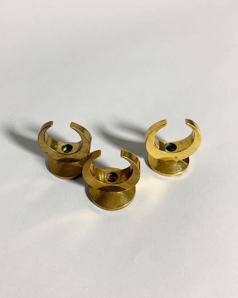 Set of Three Arthur Pe Candle Holders Brass Moon Kolbäck, Sweden, 1960s ...