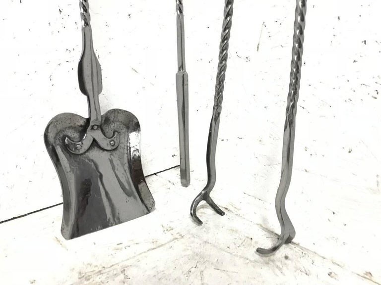 Set of Three Arts and Crafts Hand-Forged and Sculptured Steel Fire ...